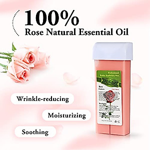 Rose Roll On Wax for Hair Removal, Soft Wax Roller Refill for Sensitive Skin, Roller Waxing Kit for Women, Depilatory Rolling Wax Roller Cartridge for Body Waxing Legs Arms at Home - 4 Pack (14.1 OZ)