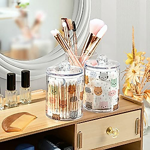 xigua 2 Pack Cute Little Cats Apothecary Jars with Lid, Qtip Holder Storage Containers for Cotton Ball, Swabs, Pads, Clear Plastic Canisters for Bathroom Vanity Organization (10 Oz)