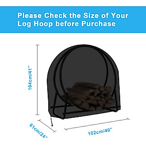Coolrunner Firewood Log Hoop Cover, 40 Inch Round Fire Wood Rack Cover Outdoor Waterproof UV Resistant Log Rack Cover Heavy Duty Round Log Holder cover Fit for 30" 32" 36” 40 ” Hoop Rack
