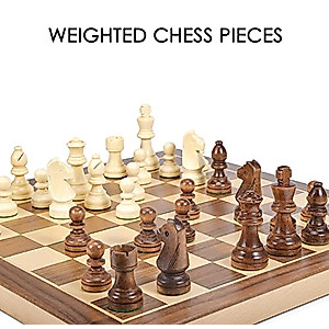 AMEROUS 15 Inches Wooden Chess & Checkers Set with Upgraded Weighted Chess Pieces - 2 Extra Queen -24 Cherkers Pieces -Instruction -Chessmen Storage Slots, Classic 2 in 1 Board Games