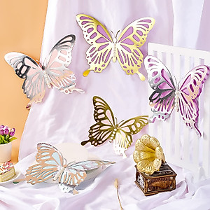 HMASYO 12 Pcs Large Butterfly Party Decoration with Pearls, Gold Pink Big Paper Butterflies in 2 Size, 3D Giant Butterfly Prop Decoration for Birthday Baby Shower Nursery Bedroom Wedding