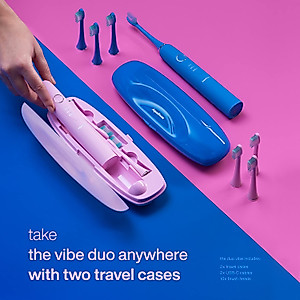 Aquasonic Vibe Duo - Dual Handle Ultra Whitening 40,000 VPM Fast Charging Electric ToothBrushes - 3 Modes with Smart Timers - 10 Dupont Brush Heads & 2 Travel Cases Included