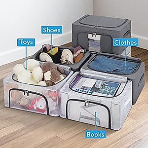 Baesyhom 3 Pack Clear Stackable Clothes Storage Bins and 3 Pack Large Size Wardrobe Clothes Organizer for Pant, Jean, Sweater with Sturdy Handle