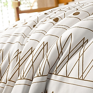 WONGS BEDDING 7 Pieces Brown Comforter Set Full Size,Boho Bed in a Bag Geometric Stripe Comforter Reversible Soft Microfiber Bedding Set with Pillowcases & Shams,Flat Sheet,Fitted Sheet