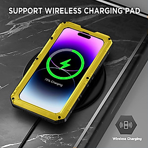 Beasyjoy for iPhone 14 Pro Max Waterproof Case, Metal Heavy Duty Case with Built-in Screen Protector, Full Body Protective Military Grade Shockproof Dustproof Defender Rugged Case 6.7 Inch, Yellow