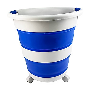 SAMMART 34L (8.9 Gallons) Collapsible Plastic Laundry Basket with Wheels - Foldable Pop Up Storage Container/Organizer with wheels (Grey/Purplish Blue)