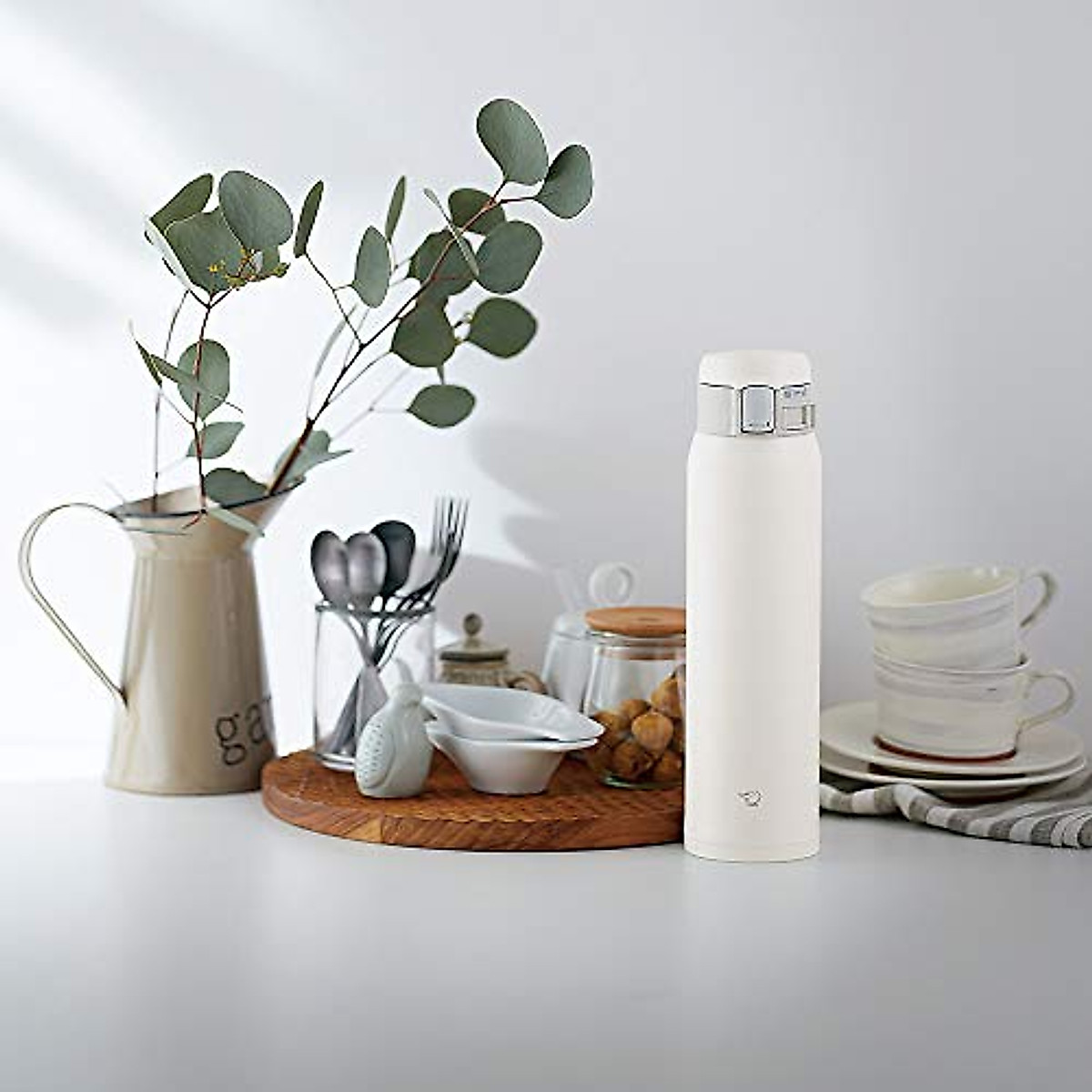 Zojirushi SM-SF60-WM Water Bottle, Direct Drinking, One-Touch Opening, Stainless Steel Mug, 20.3 fl oz (600 ml), Pale White