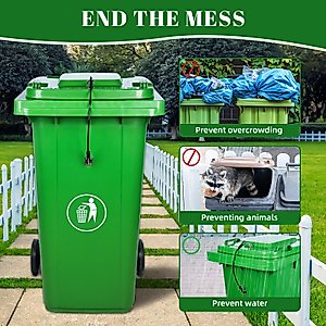 KKzozs Trash can lid Lock,Garbage can Locks for Animals 1-Pack Universal Semi-Automatic Trash can Lock Strong Wire Rope Protects Against Small Creatures Including Raccoons, Squirrels, and high Winds