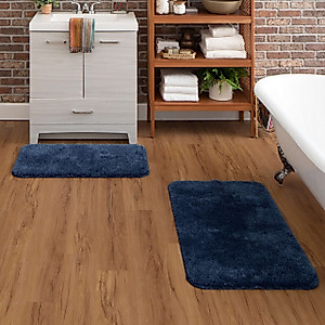 Mohawk Home Machine Washable Bath Navy Blue 1' 11" x 3' 3" Bath Mat Perfect for Your Bathroom