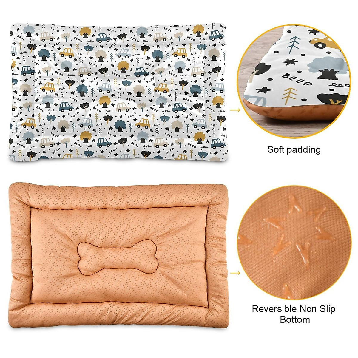 Coikll Cartoon Transport Print Pet Bed Pad Soft Dog Bed Mat with Anti-Slip Bottom, Machine Washable Crate Pad Mattress for Dog Sleeping- 36 * 24inches
