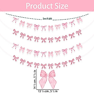 4 Pcs Pink Bow Party Decorations Banner, NO-DIY Coquette Birthday Decorations Garland, Girls Baby Shower Bow Birthday Decorations, Pink Bow Decor Banner for Bridal Shower Bachelorette Party Bow Party