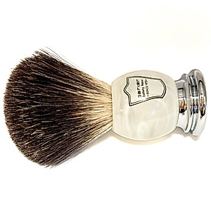 Parker 100% Black Badger Bristle Shaving Brush with Ivory Marbled Handle - Brush Stand Included