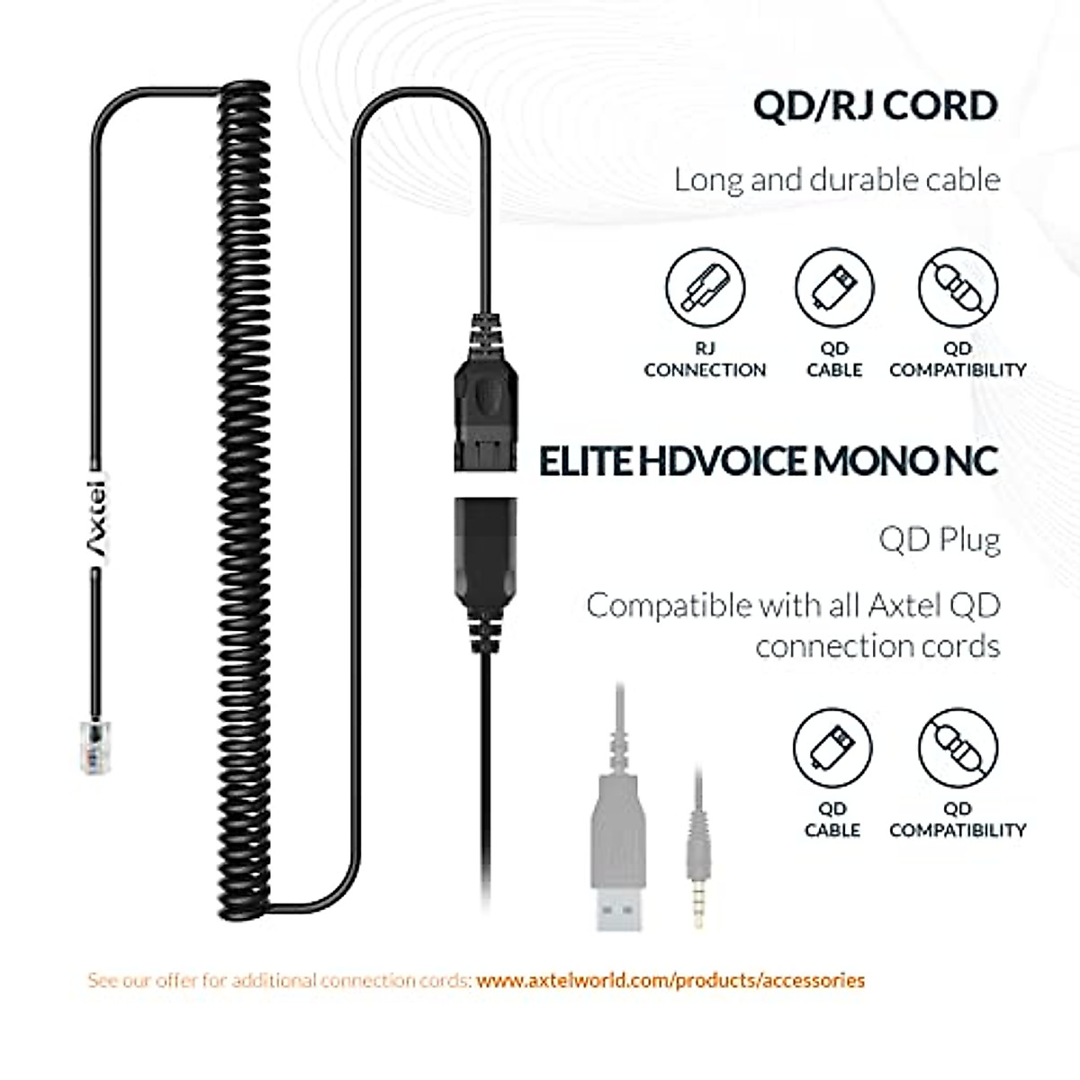 Axtel Bundle Elite HDvoice Mono NC with AXC-04 Cable | Noise Cancellation - Compatible with Cisco 6900, 7800, 7900, 8800, 8900, 9900 Series Phones