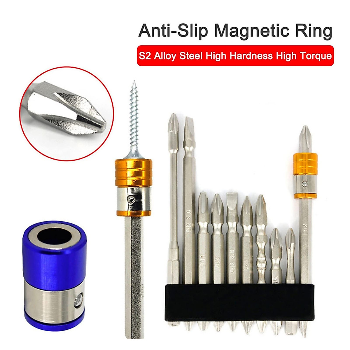 FURLOU Carbide Milling Cutter 10-Piece Phillips Bit Screwdriver Bit Hand Tool Non-Slip Electromagnetic Screwdriver Bit Set Screwdriver