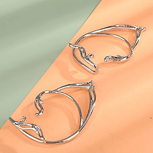 Wiwpar 2PCS Gothic Elves Ear Cuffs Simple Non-Pierced Cosply Cat Ear Wrap Statement Jewely for Halloween Easter Elf Hollow Cartilage Climber Earrings Trendy Retro Punk Elf Clip Earrings for Teen Girls