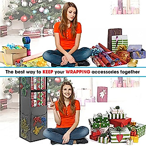 ProPik Holiday Hanging Wrapping Paper Storage Bag Organizer Swivel Hanger 360 Degree Multiple Mesh Pockets And Loops Holds Up To 25 Rolls 40 Inch Plus Space For Ribbons Bows And Gift Wrap (Gray)