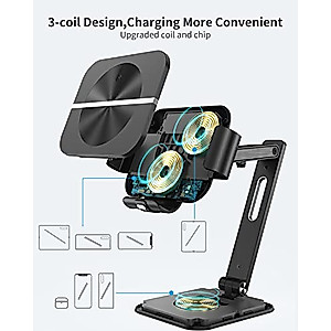 MAKAQI 2 in 1 Charging Station for Z Fold 4/3/2, Aluminium Alloy 3 Coils Fast Wireless Charger Stand for Samsung Galaxy Buds 2 Pro/Buds Pro/Buds 2 / Buds Live (with 20W Adapter)
