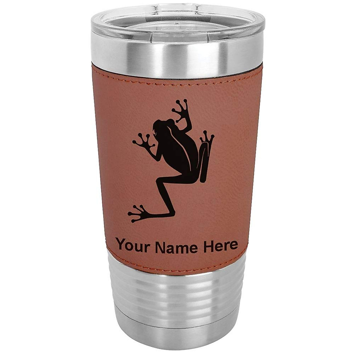 LaserGram 20oz Vacuum Insulated Tumbler Mug, Tree Frog, Personalized Engraving Included (Faux Leather, Dark Brown)