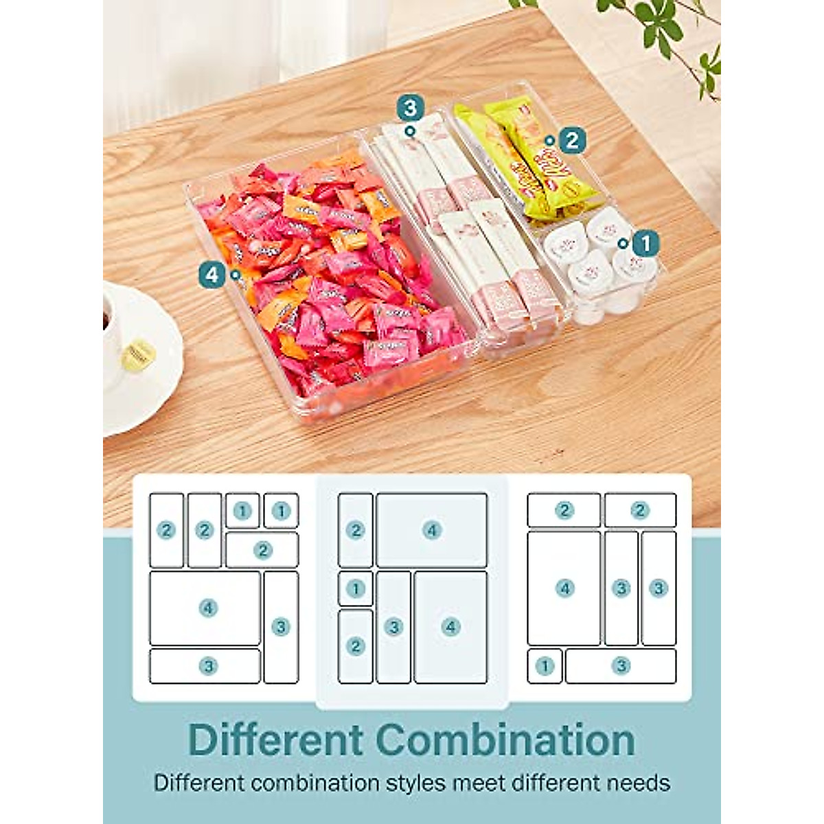 Kootek 21 Pcs Desk Drawer Organizer Set 4-Size Bathroom Drawer Tray Dividers Versatile Storage Bins Plastic Vanity Trays Organizers Divider Container for Dresser Makeup Kitchen Utensil Office