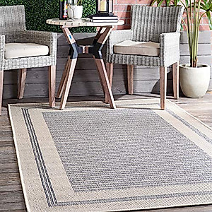 nuLOOM Charter Bordered Solid Indoor/Outdoor Area Rug, 6' 7" x 9', Light Grey