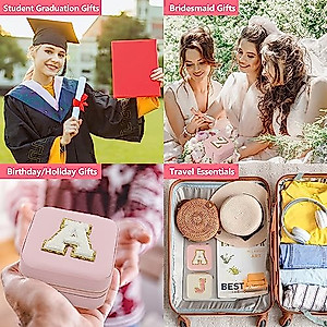 CHMI Travel Jewelry Case, Pink Travel Jewelry Box, Travel Jewelry Organizer, Travel Gifts for Women Girls, Jewelry Organizer Box, Birthday Gifts for Women, Christmas Gifts for Teens Girls - Initial A