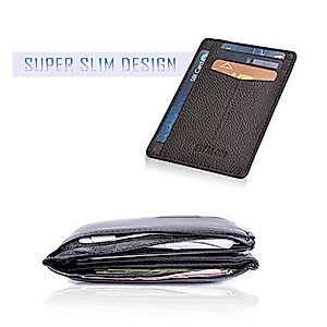 ESTALON Leather Slim Wallet & Credit Card Holder for Men & Women - RFID blocking - Minimalist Design - ID Window - Front Pocket Wallet