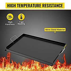 VEVOR Carbon Steel Griddle, Griddle Flat Top Plate, Griddle for BBQ Charcoal/Gas Gril with 2 Handles, Rectangular Flat Top Grill with Extra Drain Hole for Tailgating and Parties (16"x24")