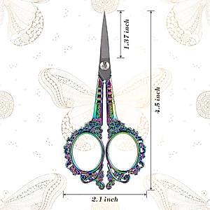 Embroidery Scissors - 4.5In Cute Vintage European Style Sewing Scissors, Plum Blossom Sharp Stainless Steel Small Scissors for Fabric Knitting Cross Stitch Craft Art Work Needlework (Rainbow Color)