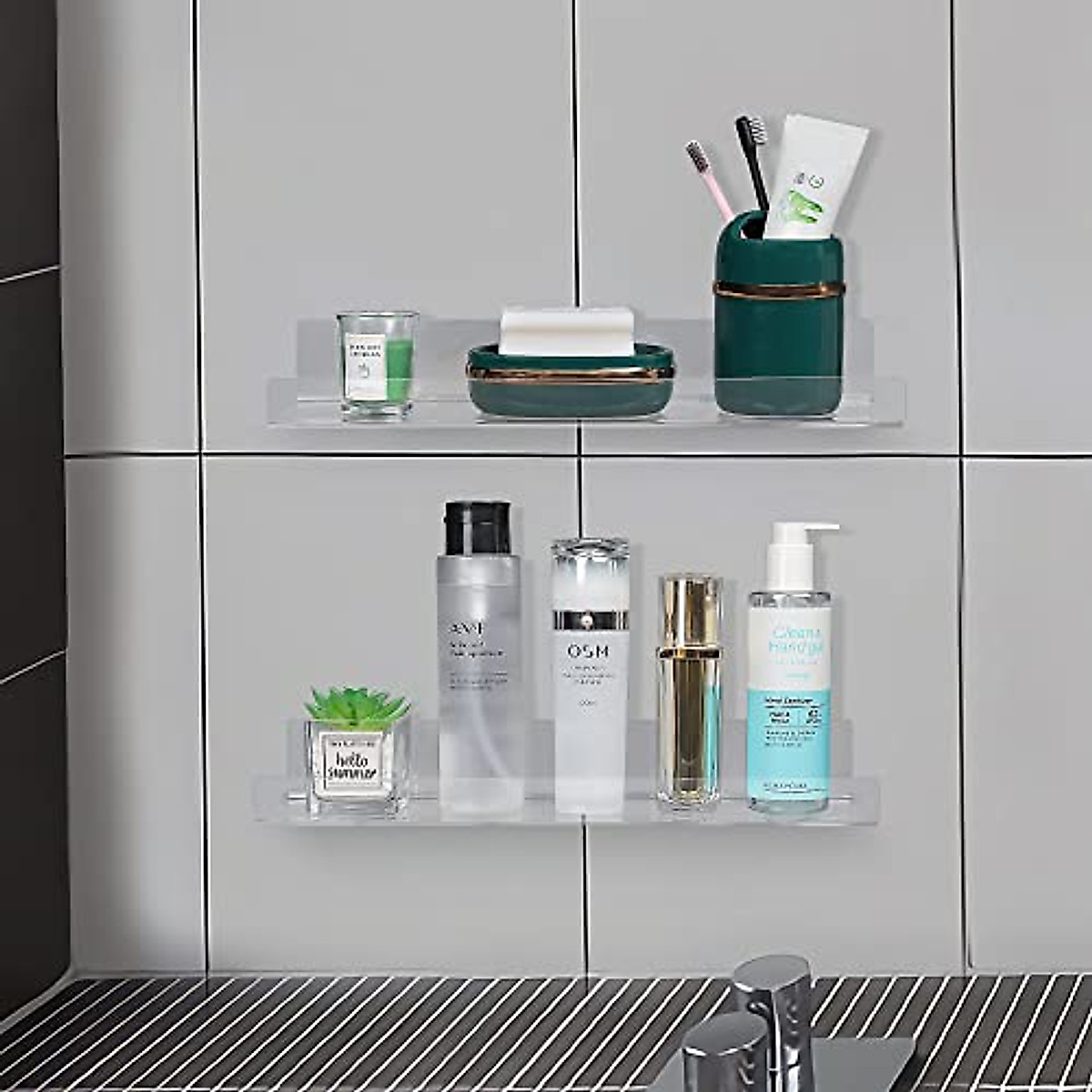 YestBuy 4 Pack Acrylic Floating Wall Shelves 15",Invisible Kids Bookshelf, Pop Display,Wall Mounted Shelves Storage Organizer for Bedroom,Bathroom,Living Room,Kids Room