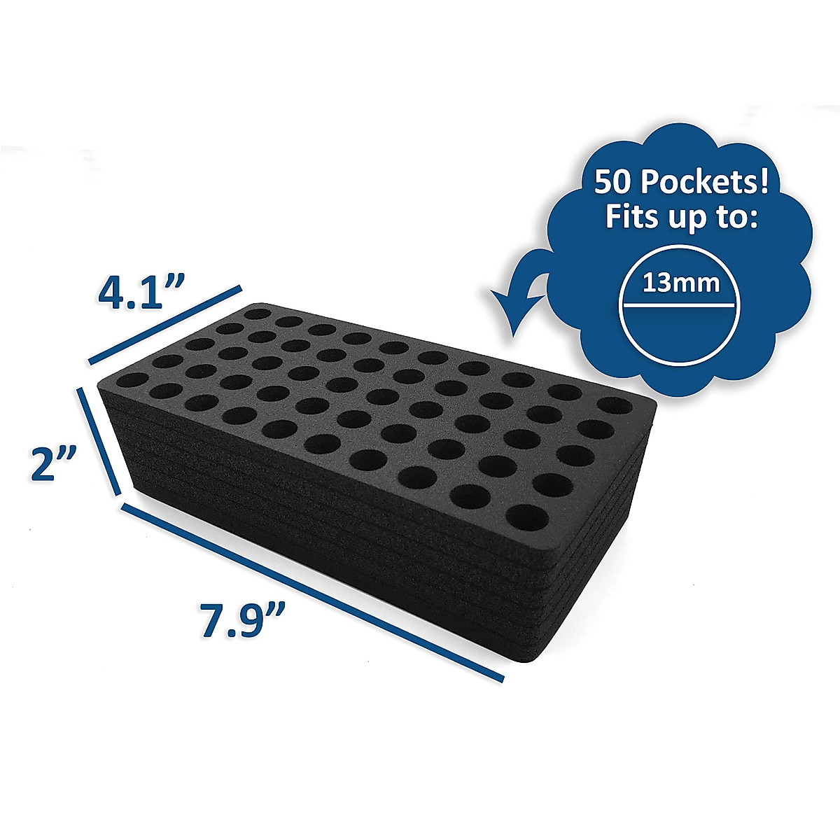 Polar Whale Test Tube Organizer Black Foam Storage Rack Stand Transport Holds 50 Tubes Fits up to 13mm Diameter Tubes