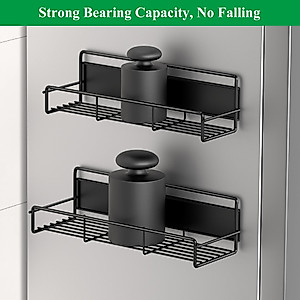 HuggieGems 4 Pack Magnetic Spice Rack Organizer for Refrigerator and Microwave Oven, Metal Fridge Shelf for Kitchen, Black