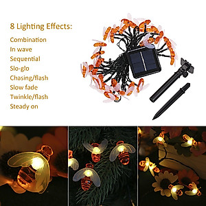 Tomshine Upgraded Solar String Lights Outdoor Waterproof 50 LED Solar Bee Fairy Lights 22.6ft 8 Lighting Modes with Control & Sensitive Light Sensor for Garden, Patio, Yard, Lawn (Warm White)