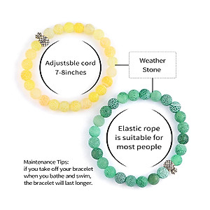 POSHFEEL Pineapple Charm Bracelets for Lovers Couple 8mm Weathering Stone Beads Bracelet, 7.5" Yellow&Green