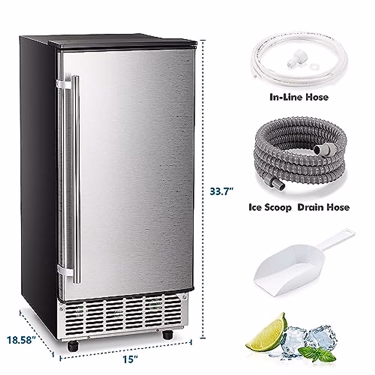 R.W.FLAME Under Counter Ice Maker, 80Lbs Daily Built-in Ice Maker Machine, Reversible Door, Auto Clean, 24H Timer, Commercial Ice Maker for Home & Coffee Shop, Silver