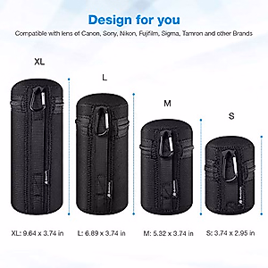 Powerextra 4x Zipper Lens Case Lens Pouch Bag with Thick Protective Neoprene for DSLR Camera Lens Fit for CA Nikon Sony Olympus Panasonic Includes Small Medium Large XL Size