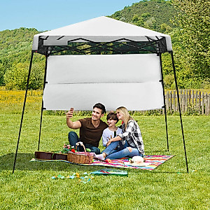 Tangkula 7x7 Ft Pop Up Canopy, Slant Leg Outdoor Canopy with Carry Bag & 4 Stakes, Compact Portable Canopy Tent for Hiking Camping Fishing & Picnic (7'x7' Base; 6'x6' top)