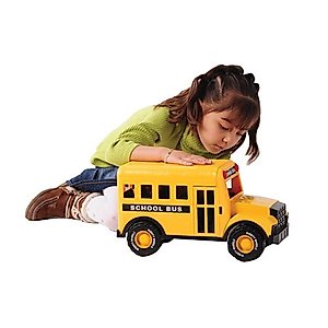 Constructive Playthings 16" L. x 8" W. x 8 3/4" H. Big Steel School Bus with Opening Side and Back Doors and Movable Stop Sign for Ages 3 Years and Up