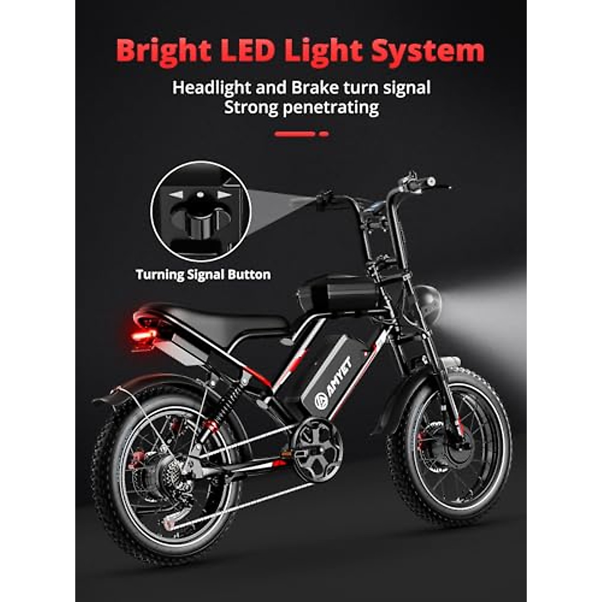 AMYET S8 Electric Bike for Adults, Peak 3000W Dual Motor AWD 48V 25Ah Ebike 35MPH Electric Bicycles 7-Speed with Full Suspension Fork Hydraulic Disc Brake Max Range 75+ Miles Electric Bike (Black)