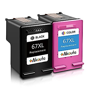 Akouta Remanufactured 67XL Ink Cartridge for HP 67 XL Black Color for HP 67 XL 3YM59A 3YM58A Used in Envy Pro 6452 6455 6458 DeskJet 1255 2732 2752 2755 DeskJet Plus 4140 4152 (1 Black 1 Color)