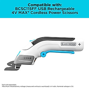 BLACK+DECKER 4V MAX Electric Fabric Scissors, Cordless, USB Rechargeable (BCSC115FF)