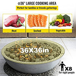 VEVOR Fire Pit Grates, Foldable Round Cooking Grate, Stainless Steel Tight Grid Campfire BBQ Grill with Portable Handle for Outdoor Picnic Party & Gathering, Silver (36 inch-No Handle)
