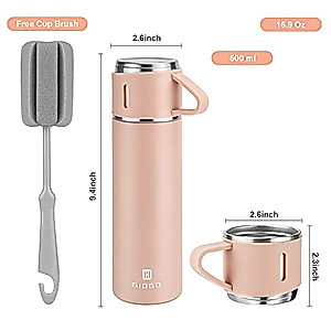 Stainless Steel Thermo 500ml/16.9oz Vacuum Insulated Bottle with Cup for Coffee Hot drink and Cold drink water flask.(Pink,Single)