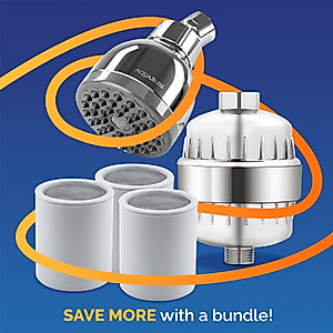 AquaBliss SF100 High Output Revitalizing Shower Filter & TurboSpa 3 Inch High Pressure Shower Head w/Flow Restrictor Plus 3 AquaBliss Replacement Cartridge SFC100 High Output Multi Stage Filter