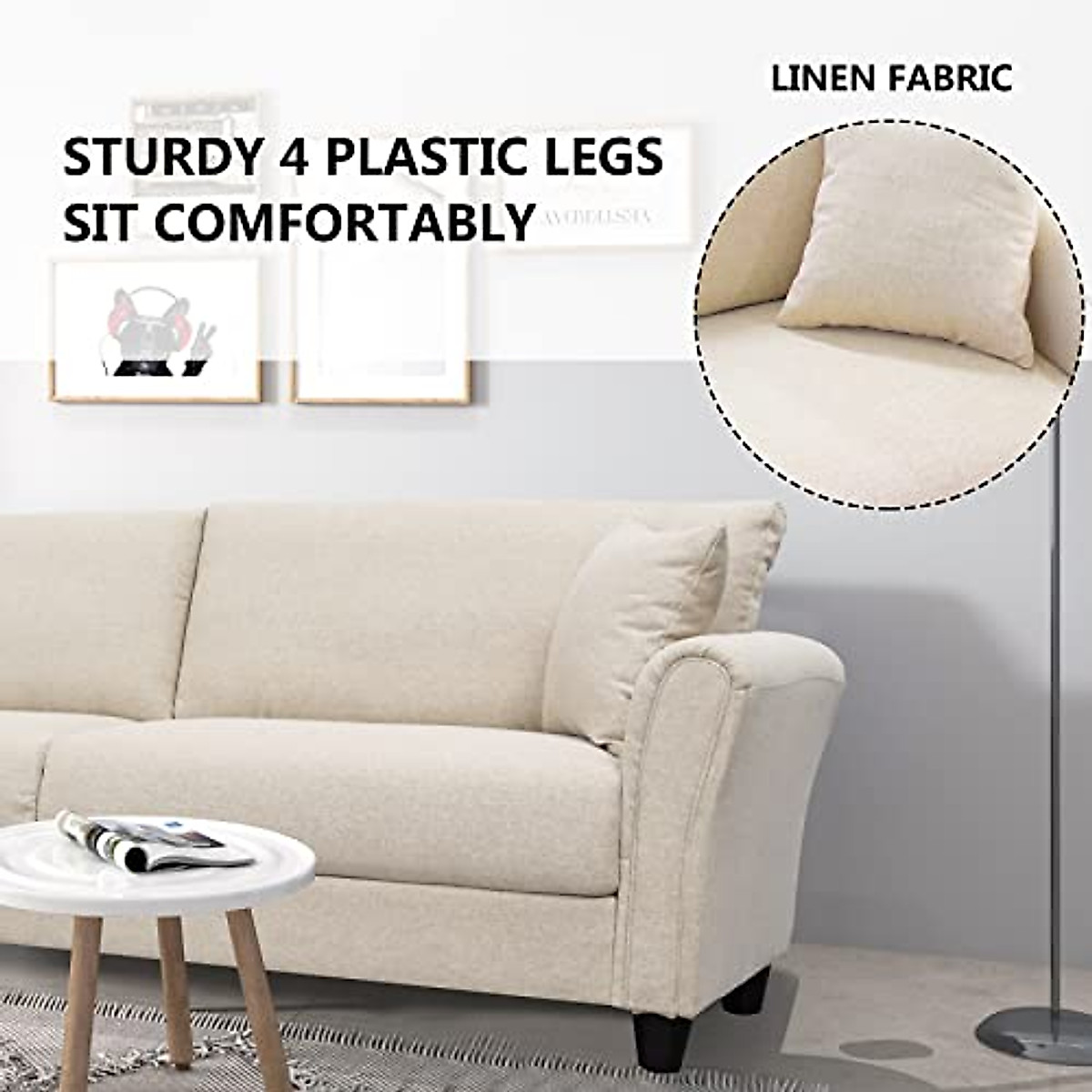 Melpomene 85'' Sofa w/Flared Arm, Couch for Living Room Linen Minimalism/Mid-Century/Contemporary Style (Beige)