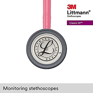 3M Littmann Classic III Monitoring Stethoscope, Pearl Pink Tube, 27 inch, 5633 & 40007 Stethoscope Identification Tag, Black