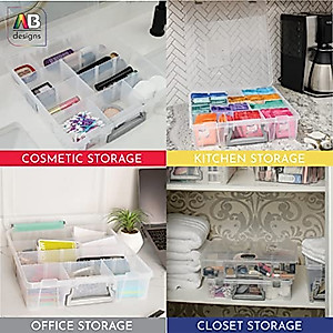 AB Designs 6823ABD Super Satchel with Removable Dividers, Stackable Home Storage Organization Container, Clear with Sliver Latches and Handle