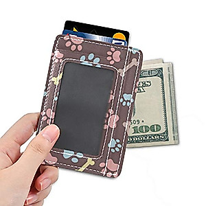 Linomo Thin leather Card Holder and Money Clip Vintage Dog Paw Print Bones Wallet RFID Blocking for Men & Women