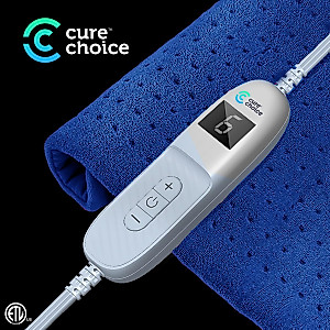 Cure Choice® Back Heating Pad for Back Pain 12"x24" XL Electric Heating Pad for Back Pain Relief, Ultra Soft Microplush Heat Pad for Back, 10 Fast Heat Settings, Auto Shut-Off, Washable, Royal Blue
