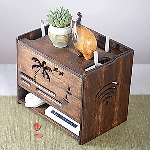 AVEEWA Wireless WiFi Router Storage Box Solid Wood Wireless Router Storage Box WiFi Box Set-top Box Shelter Box Storage Shelf Office Desktop Wire Socket Finishing Storage Box 32x22x27cm