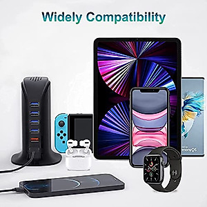 USB C Tower Charging Station, USB Charger Station 60W, 6 Ports USB Chargin Hub, 20W USB C Charger for iPhone 14/13/12/11 Pro Max Mini, X XS XR SE, iPad Pro/Air (UL Listed)